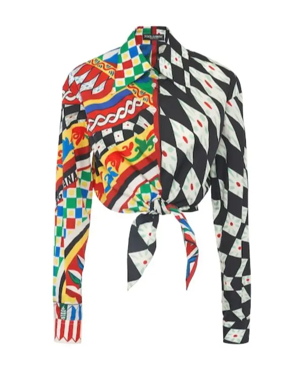 Dolce & Gabbana Carretto Printed Cotton Short Knotted Shirt - Multicolor