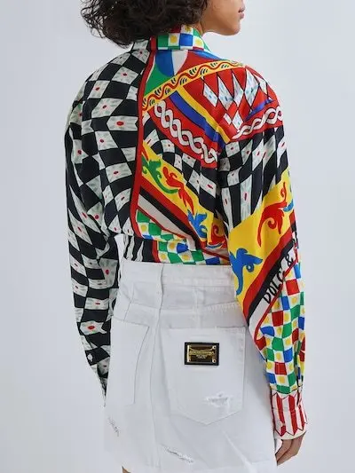 Dolce & Gabbana Carretto Printed Cotton Short Knotted Shirt