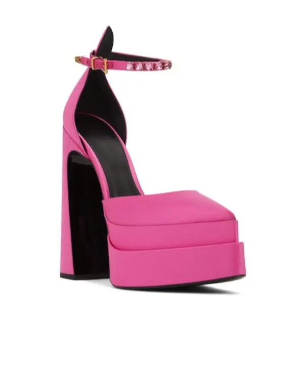 Versace Satin Platform High Heels With Embellished Ankle Strap