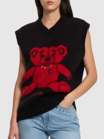 Alessandra Rich Embellished Teddy Bear Knit Vest