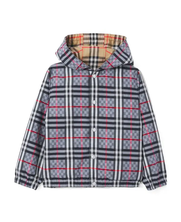 Burberry Reversible Check Print Hooded Jacket - Gray