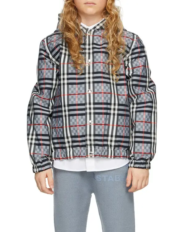 Burberry Reversible Check Print Hooded Jacket - Gray
