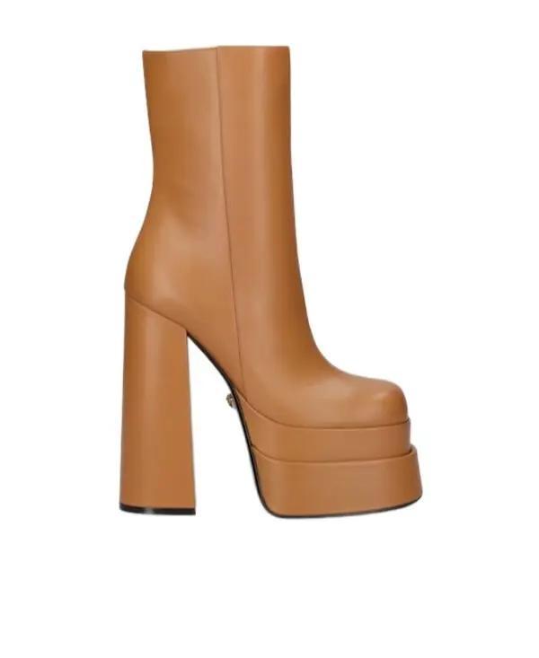 Versace Logo High Heels And Bare Boots - Brown