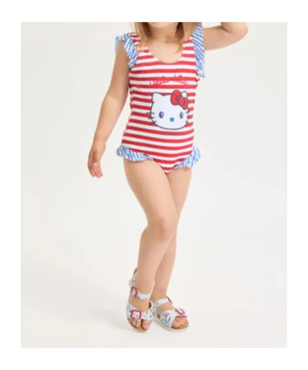 Monnalisa Hello Kitty Striped One-piece Swimsuit