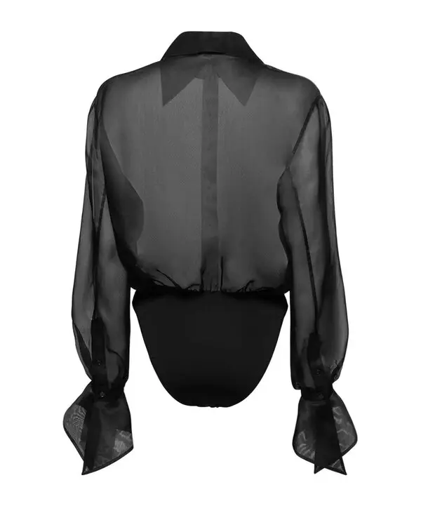 MUGLER Sheer Long-sleeve Button-front Jumpsuit
