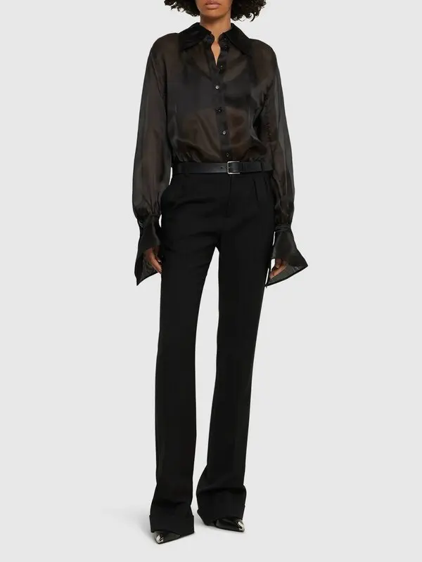 MUGLER Sheer Long-sleeve Button-front Jumpsuit