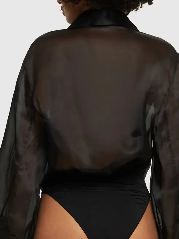 MUGLER Sheer Long-sleeve Button-front Jumpsuit