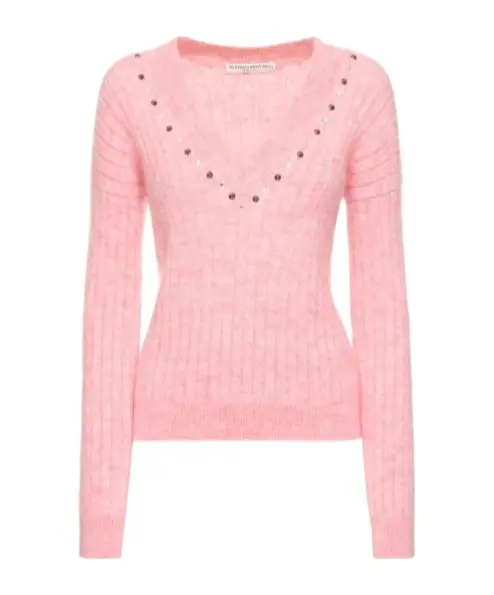 Alessandra Rich Crystal Embellished Ribbed Sweater