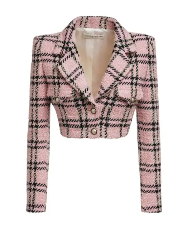 Alessandra Rich Cropped Plaid Tweed Jacket