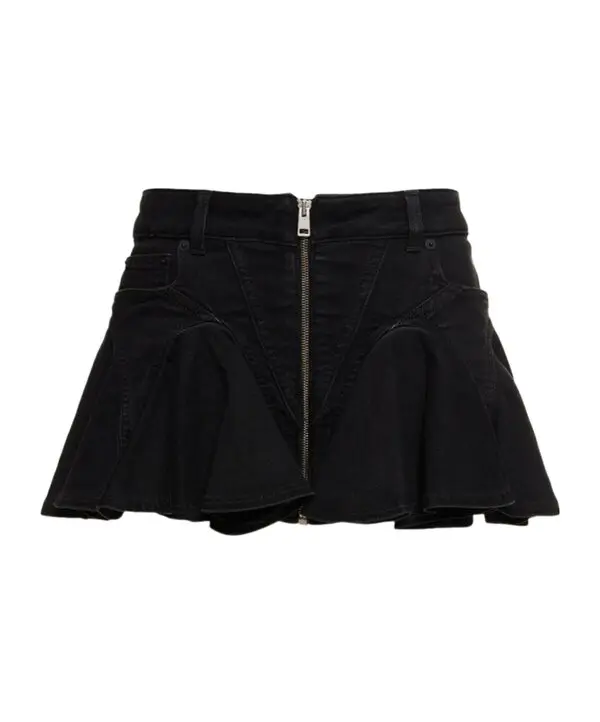MUGLER Ruffled Denim Mini Skirt