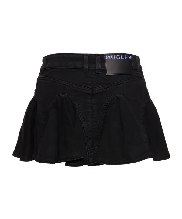 MUGLER Ruffled Denim Mini Skirt
