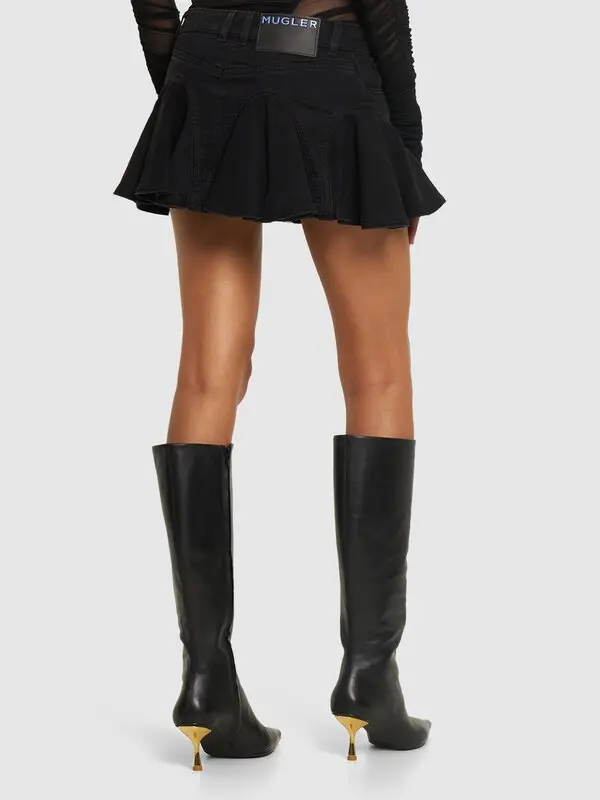 MUGLER Ruffled Denim Mini Skirt