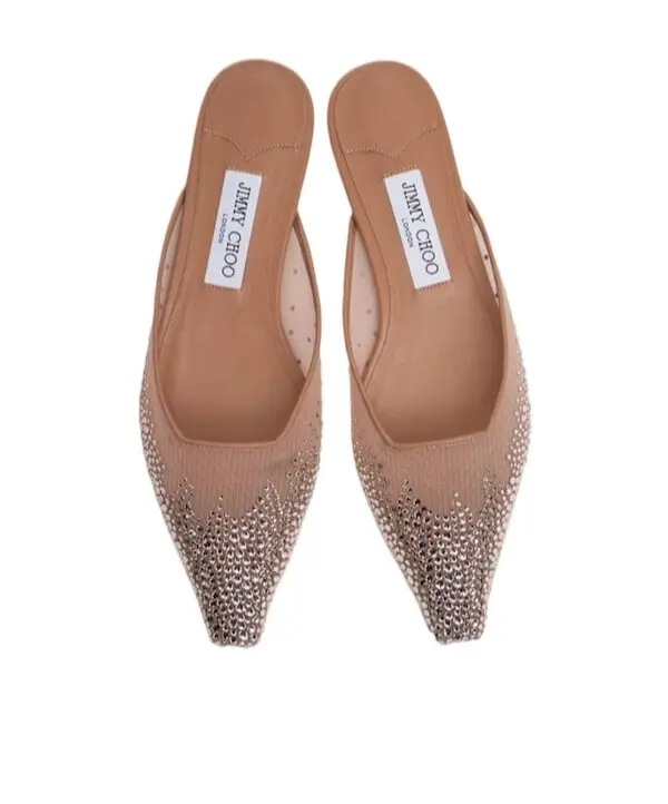 JIMMY CHOO Embellished Mesh Flat Mules