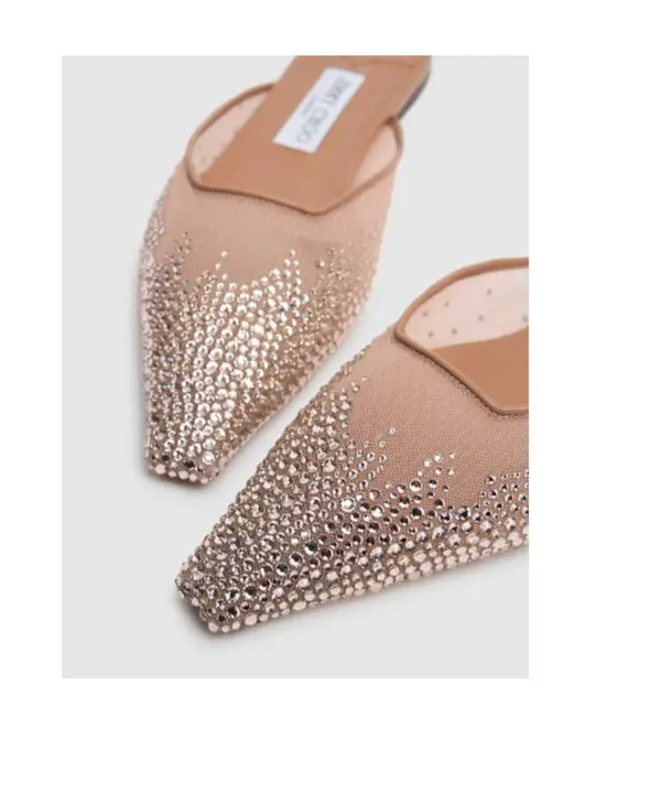 JIMMY CHOO Embellished Mesh Flat Mules