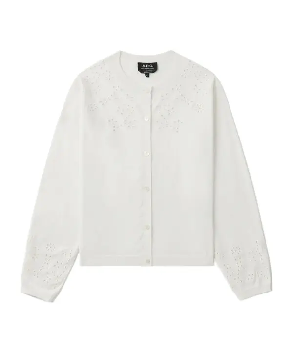 A.p.c. Crew Neck Cardigan With Cut-out Detail - White