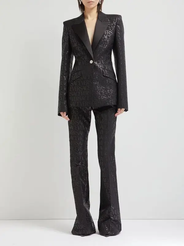 Versace Logo Jacquard Bell Bottom Trousers