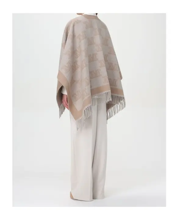 Max Mara Logo Pattern Fringed Cape