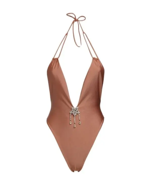 Alessandra Rich Embellished One-piece Swimsuit - Brown