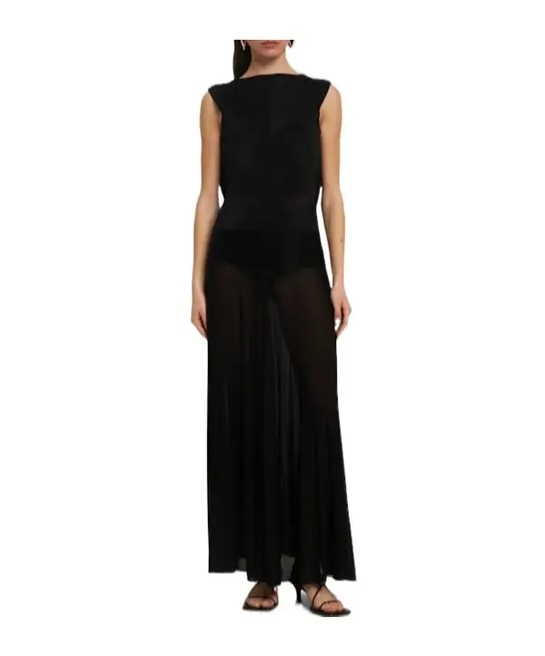 Magda Butrym Draped Jersey Maxi Dress With Sheer Inserts - Black
