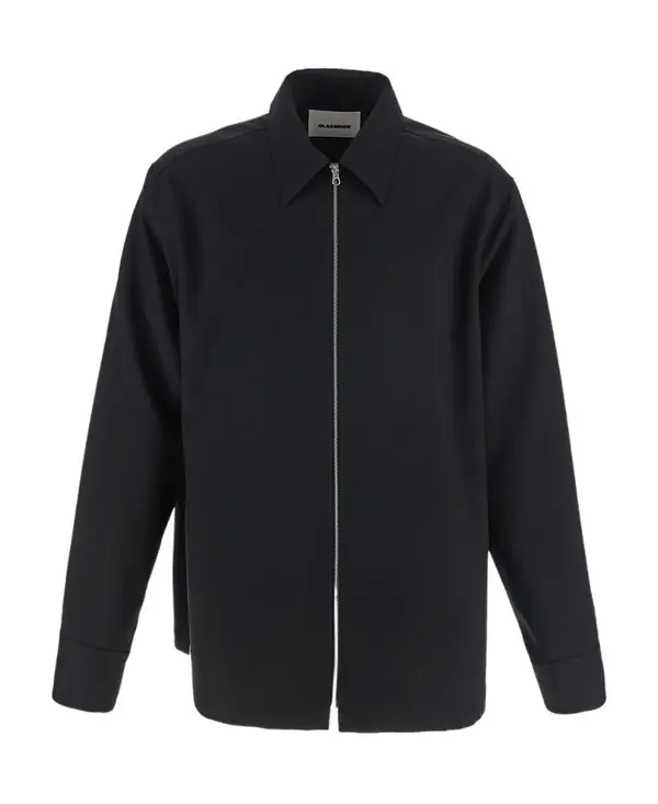 JIL SANDER Zip-up Cotton Shirt Jacket - Black