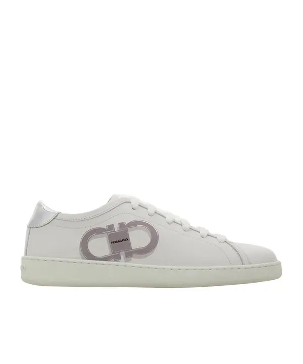 FERRAGAMO Gancini Detail Lace-up Sneakers - White/ice
