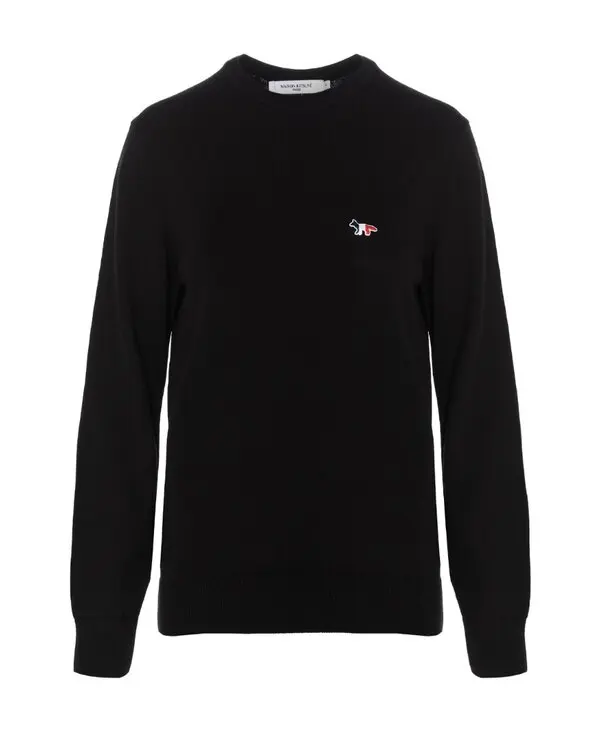 Maison Kitsuné Round Neck Knitted Pullover With Fox Embroidery