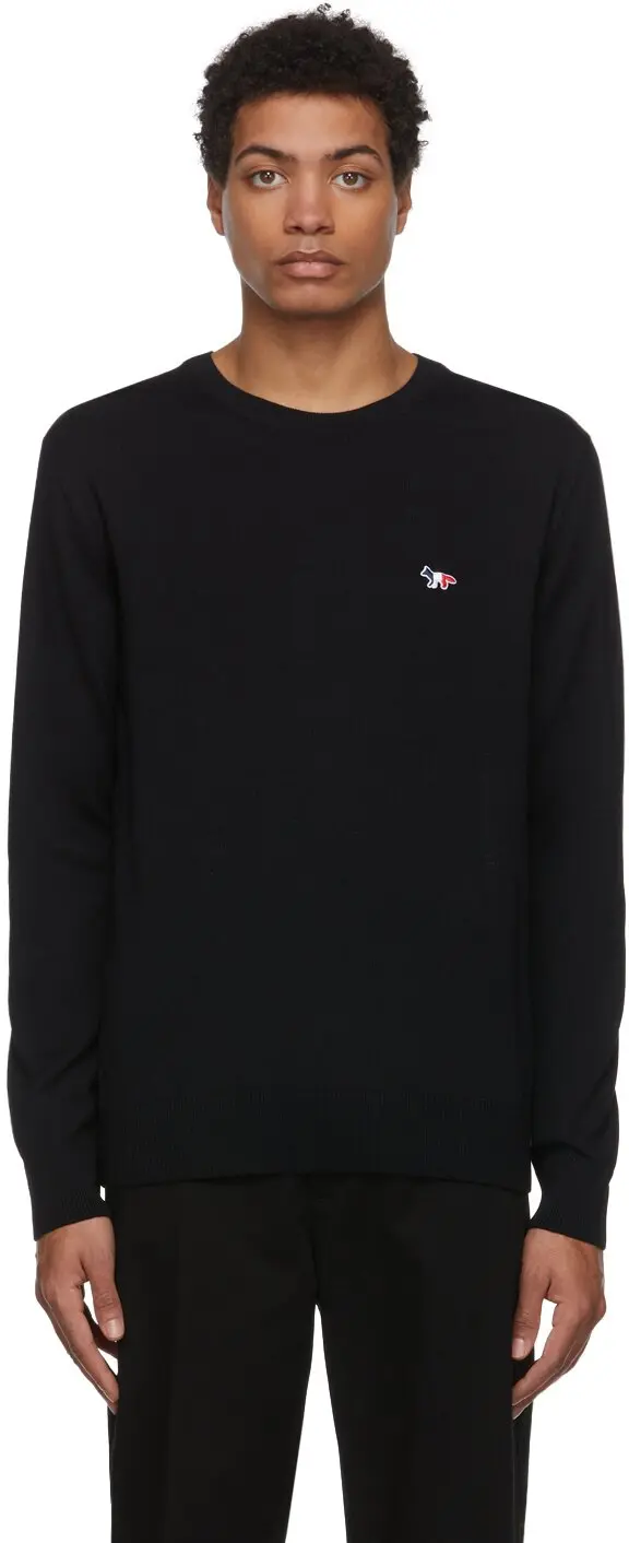 Maison Kitsuné Round Neck Knitted Pullover With Fox Embroidery
