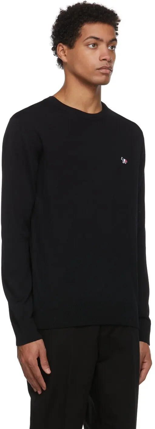 Maison Kitsuné Round Neck Knitted Pullover With Fox Embroidery