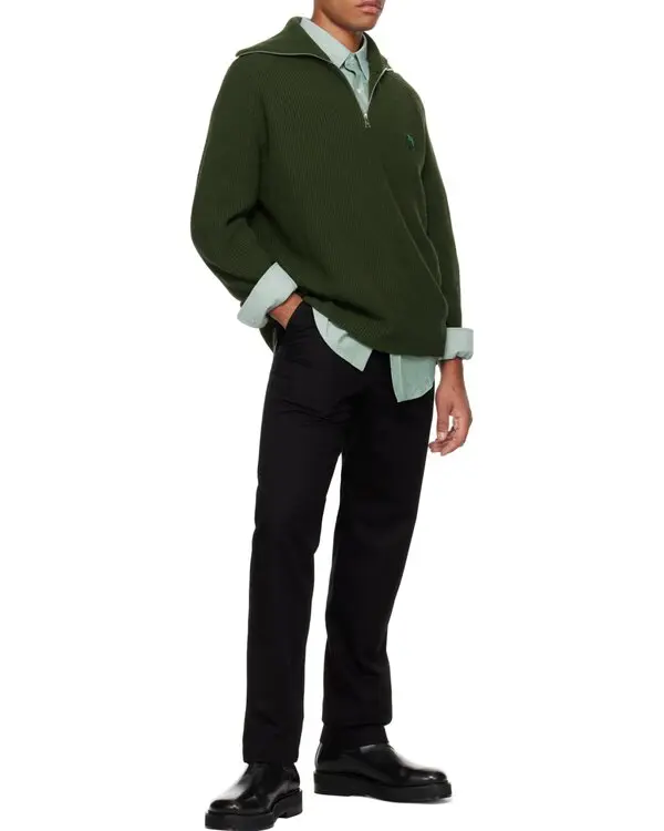 Maison Kitsuné Ribbed Knit Half-zip Sweater With Logo Detail