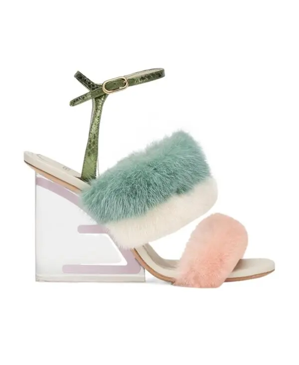 Fendi Mink And Plexiglass Heeled Sandals