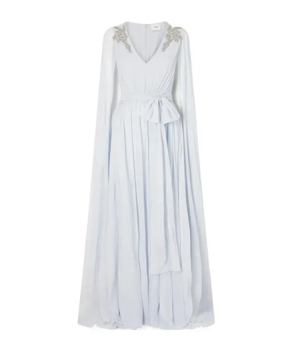 Erdem Embellished V-neck Cape Gown Dress - Blue
