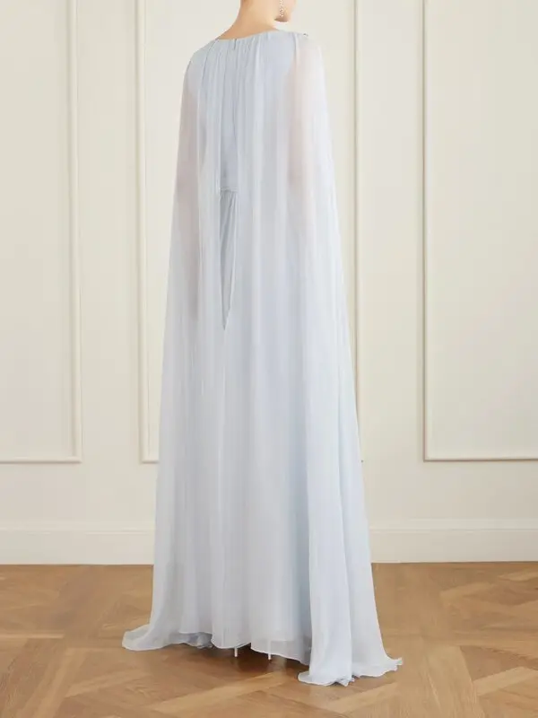 Erdem Embellished V-neck Cape Gown Dress