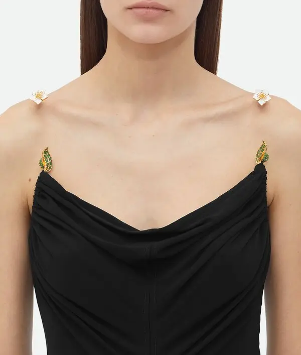 Bottega Veneta Sleeveless Midi Dress With Shoulder Flower Details