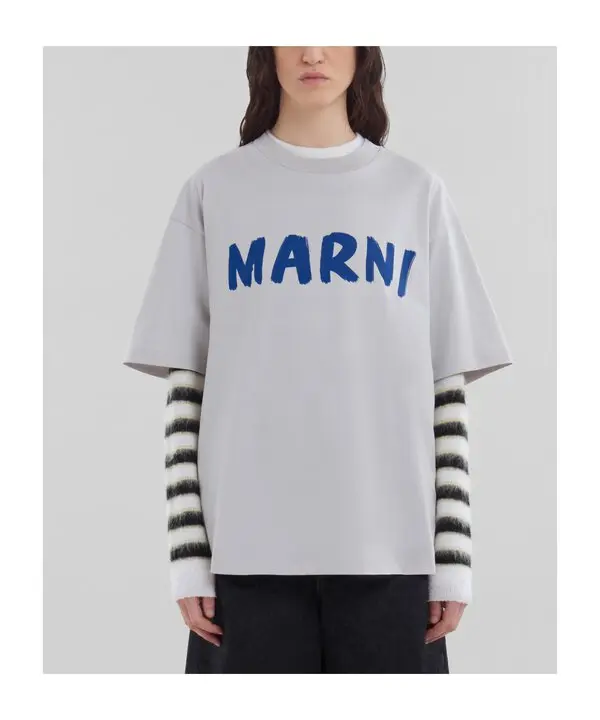 Marni Logo Print Oversized Crewneck T-shirt - Grey
