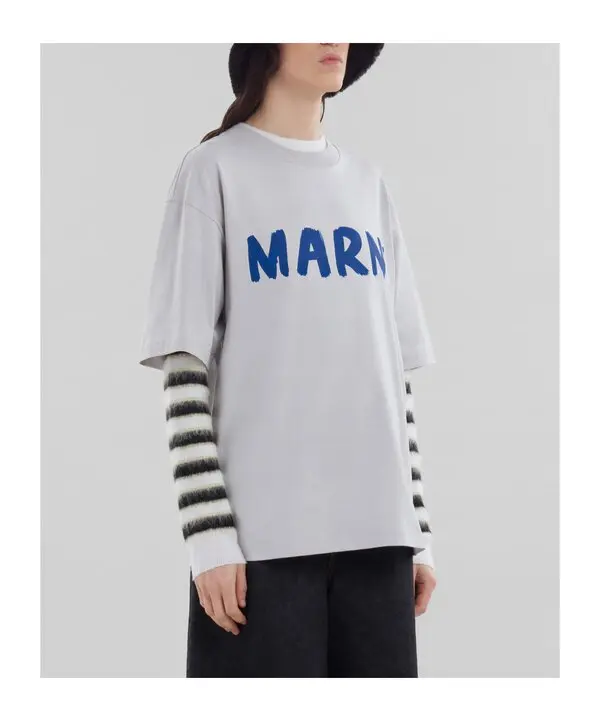 Marni Logo Print Oversized Crewneck T-shirt - Grey