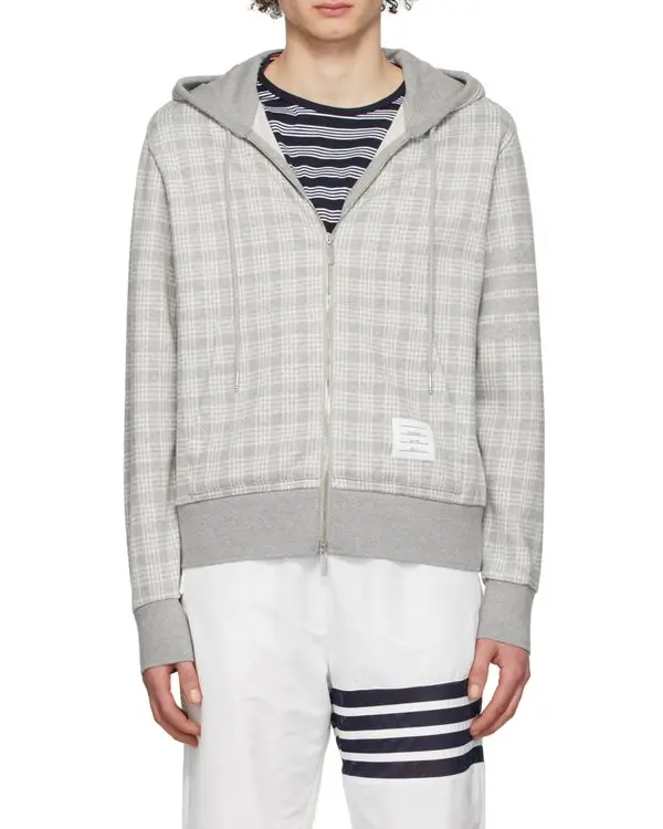 Thom Browne Grey Plaid Zip-front Hoodie