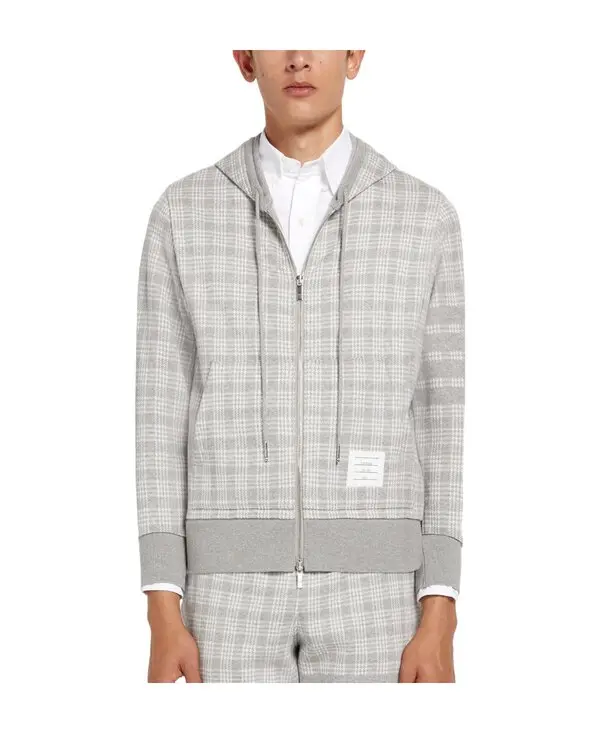Thom Browne Grey Plaid Zip-front Hoodie