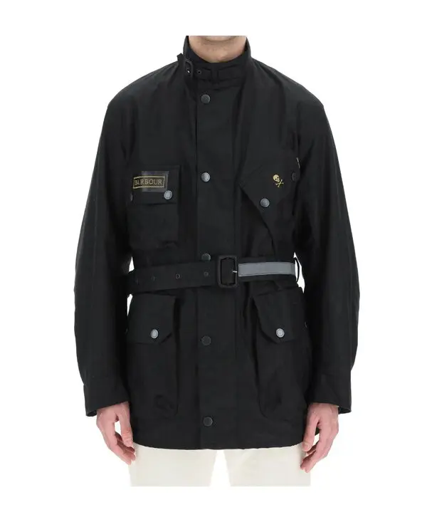 Barbour Logo Embroidered Belted High-neck Jacket