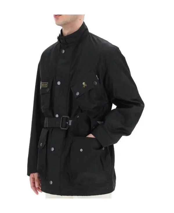 Barbour Logo Embroidered Belted High-neck Jacket