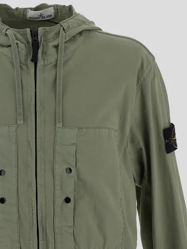 Stone Island Drawstring Hooded Zip-up Jacket - Sage