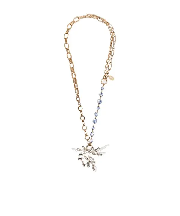 Max Mara Beaded Ceramic And Enamel Pendant Necklace - Golden