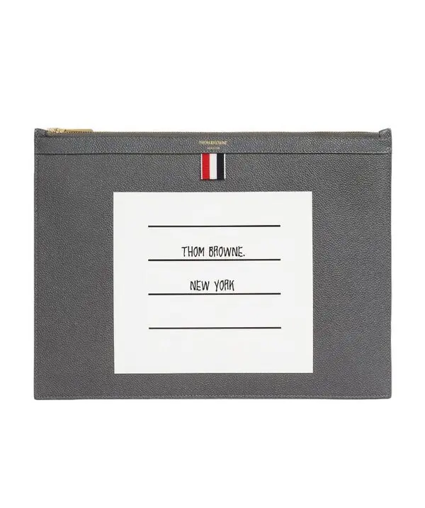 Thom Browne Pebble Leather Document Case - Dark Gray