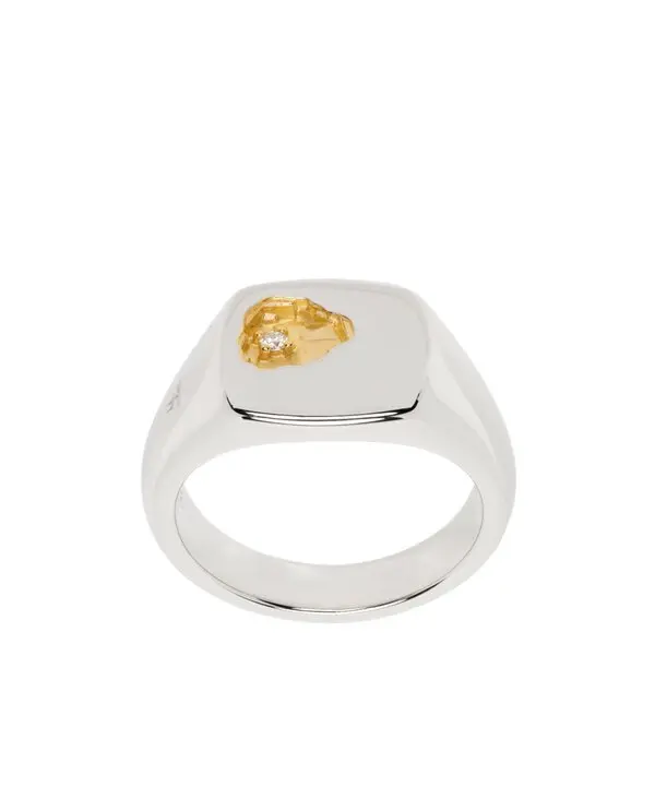 Tom Wood Mined Small Stamp Ring With Diamond - White
