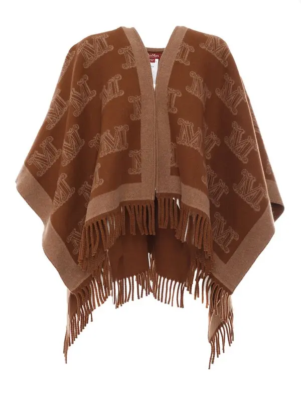 Max Mara All-over Logo Patterned Fringed Cape - Brown