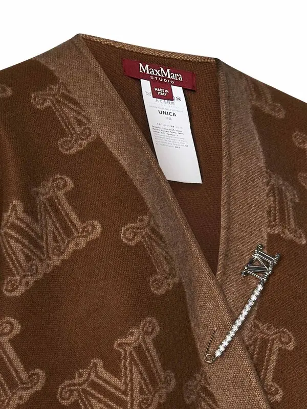 Max Mara All-over Logo Patterned Fringed Cape - Brown