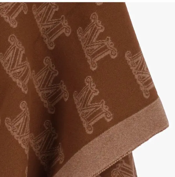 Max Mara All-over Logo Patterned Fringed Cape - Brown