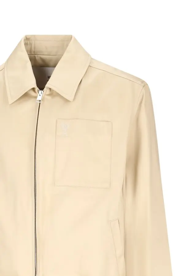 AMI Paris Logo Embroidered Zip-up Shirt Jacket