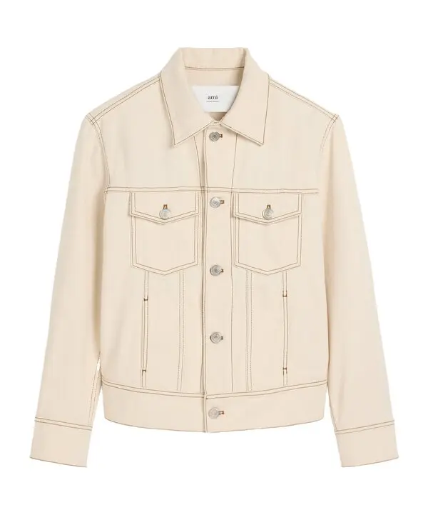 Ami Logo Patch Denim Jacket - White Cream Color