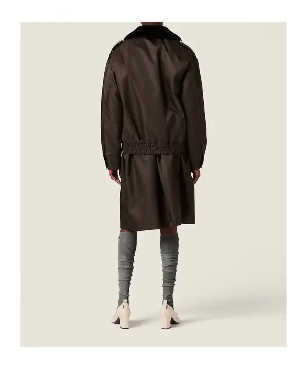 Miu Miu Padded Jacket With Fleece Collar And Embroidered Logo