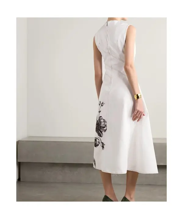 Erdem Sleeveless Crewneck Midi Dress With Floral Print